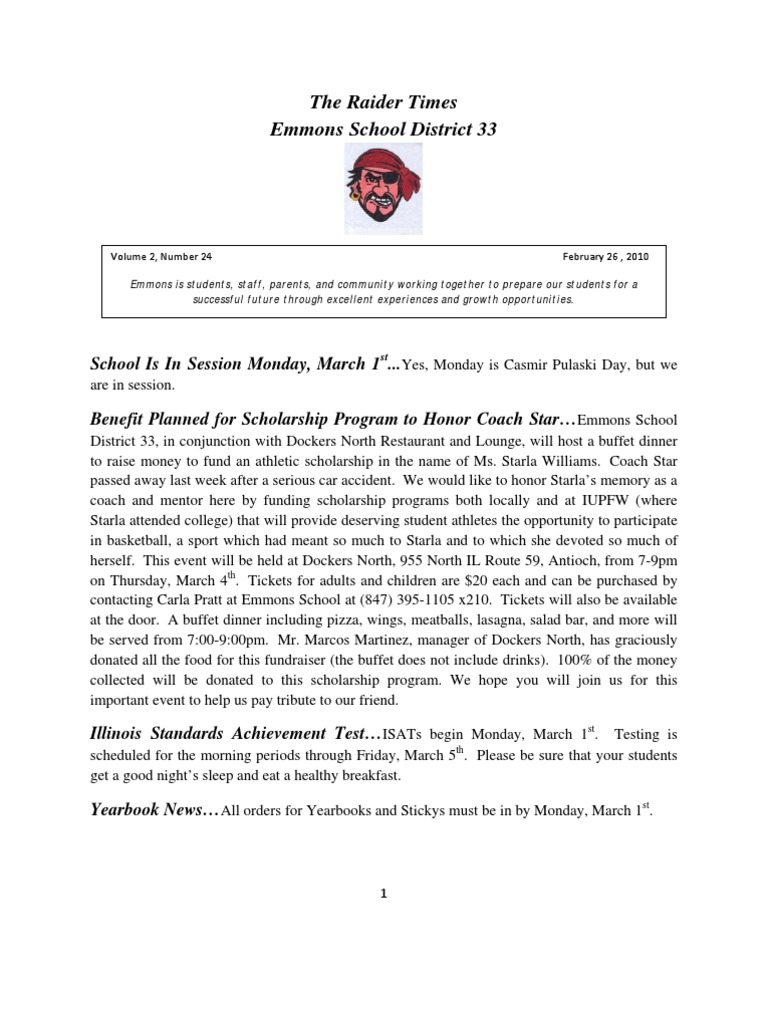 The Raider Times Emmons School District 33: School Is in Session Monday ...