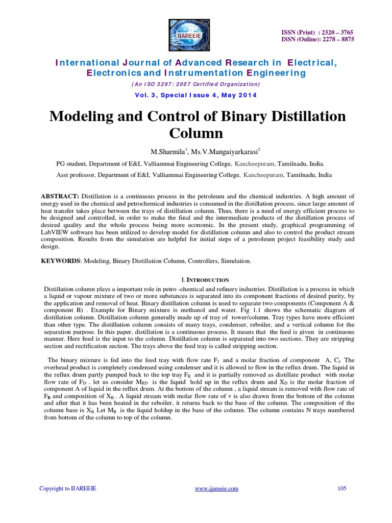 Modeling and Control of Binary Distillation Column Labview PDF | PDF | Distillation | Control Theory