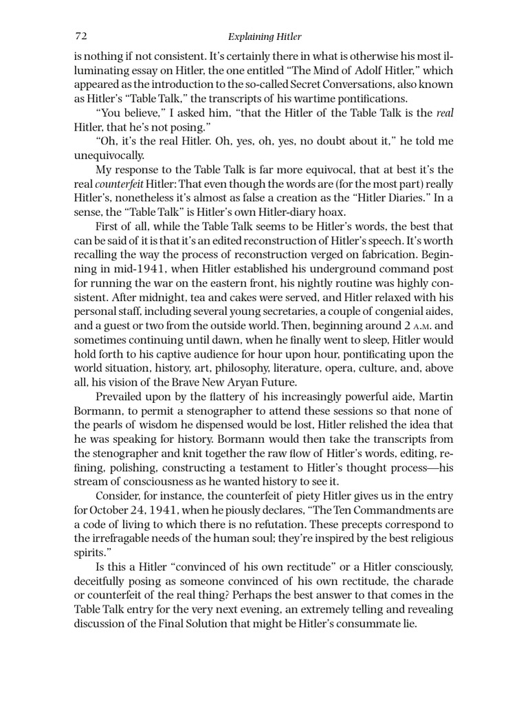 Explaining Hitler: Hitler's "Table Talk" | PDF | Final Solution | Adolf ...