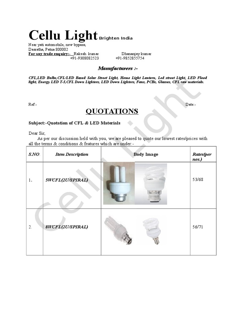 CFL & LED Quotation Details | PDF