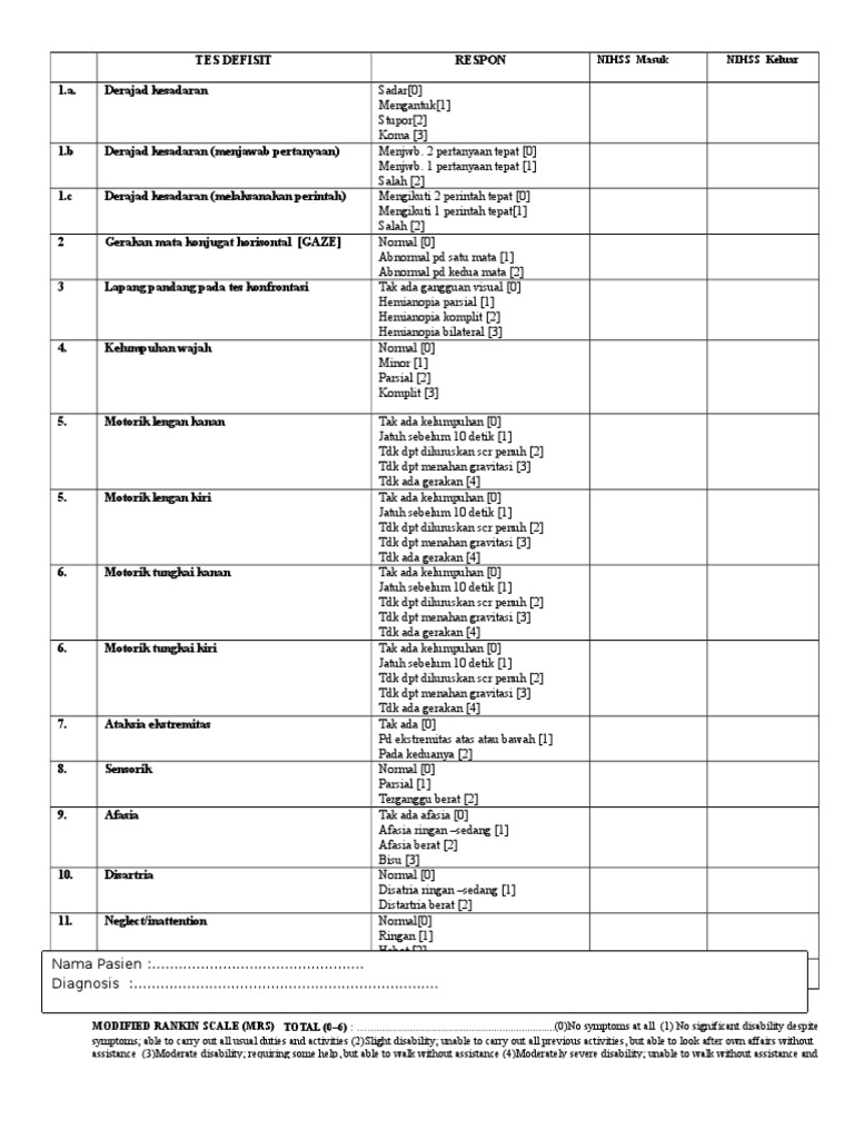 Tabel NIHSS Bahasa Indonesia