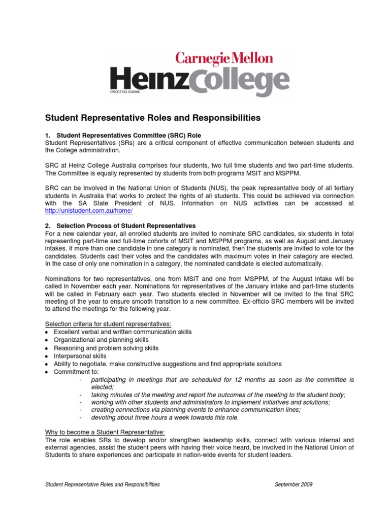 Student Representative Roles and Responsibilities | PDF | Students ...