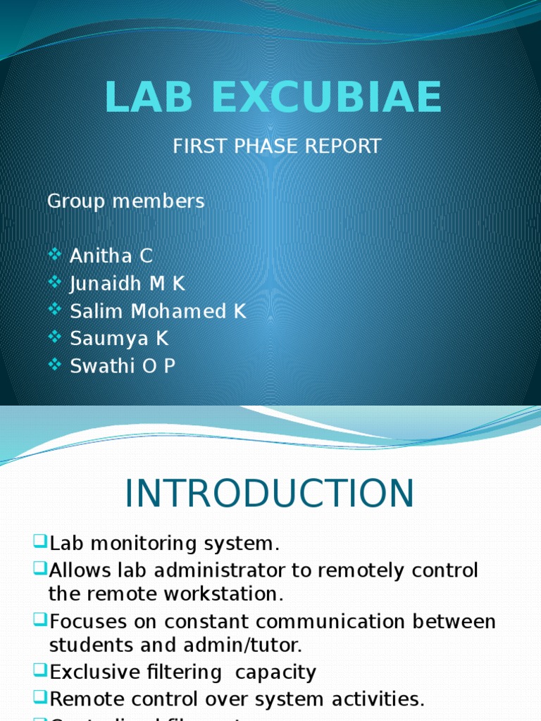 Lab Excubiae: First Phase Report Group Members Anitha C Junaidh M K Salim Mohamed K Saumya K ...