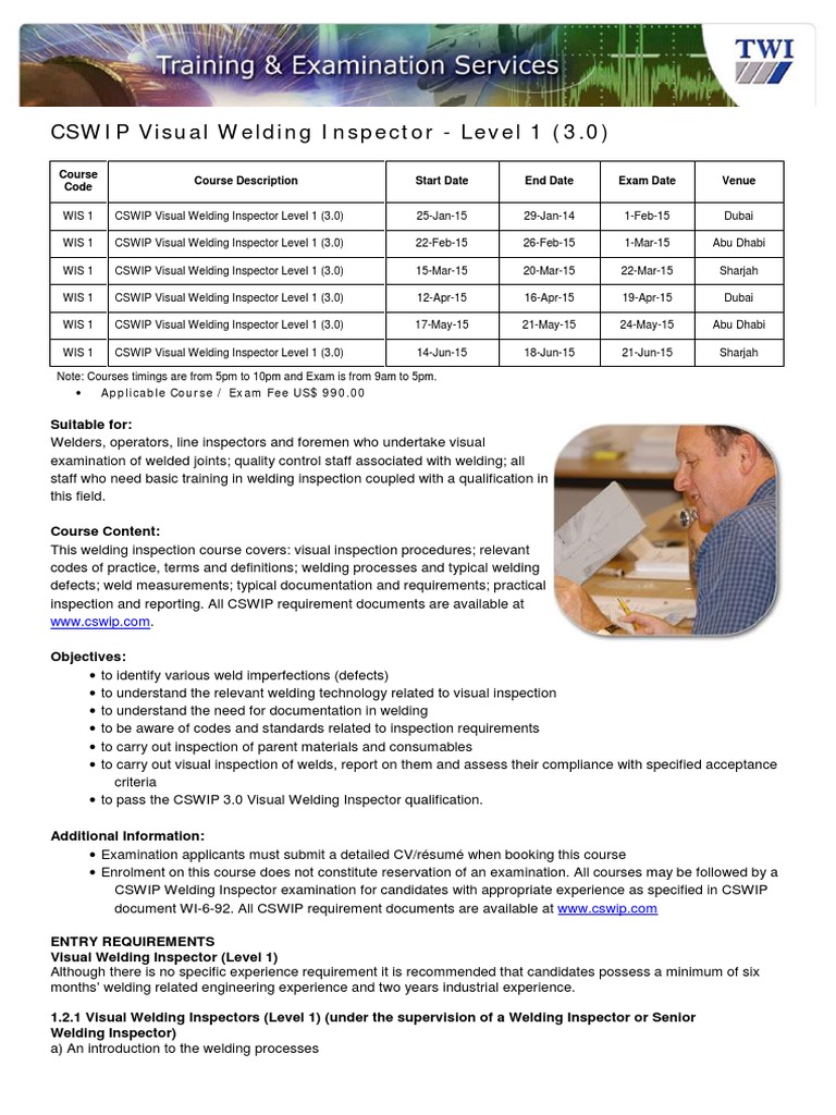CSWIP Level 1 Welding Inspector Course | PDF | Verification And ...