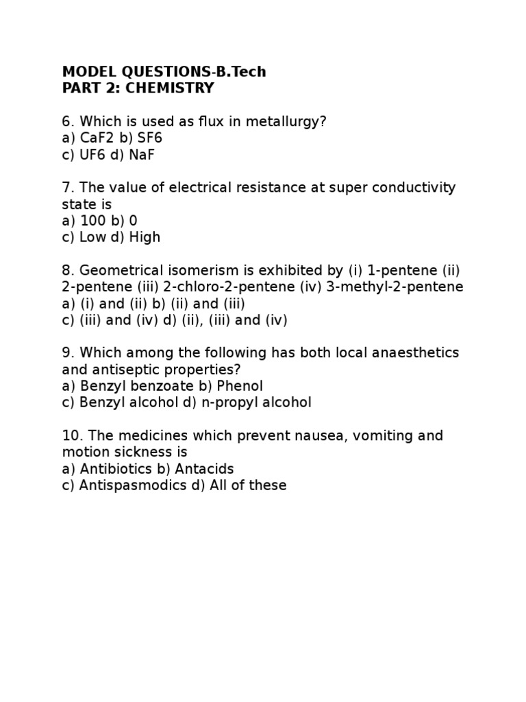 SRMJEEE Chemistry Model Questions | PDF | Products Of Chemical Industry ...