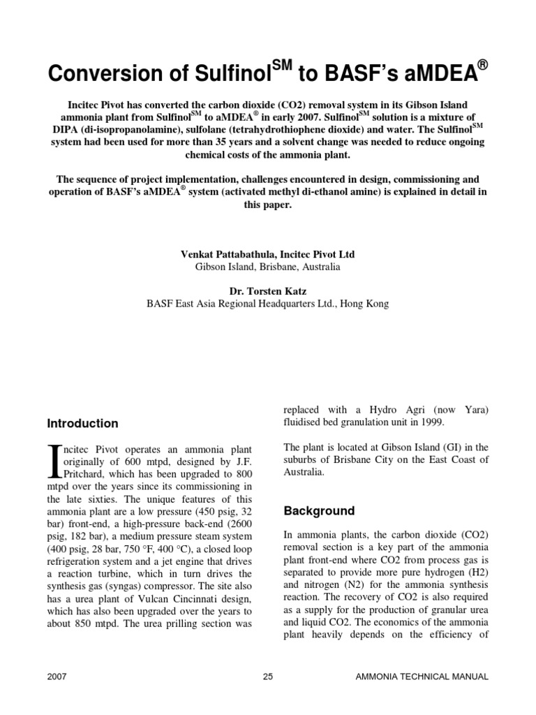Conversion of SulfinolSM To BASF's aMDEA | PDF | Urea | Carbon Dioxide
