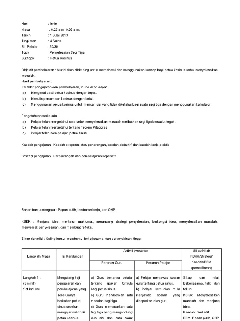 Contoh RPH ADD MATH Tingkatan 4 | PDF