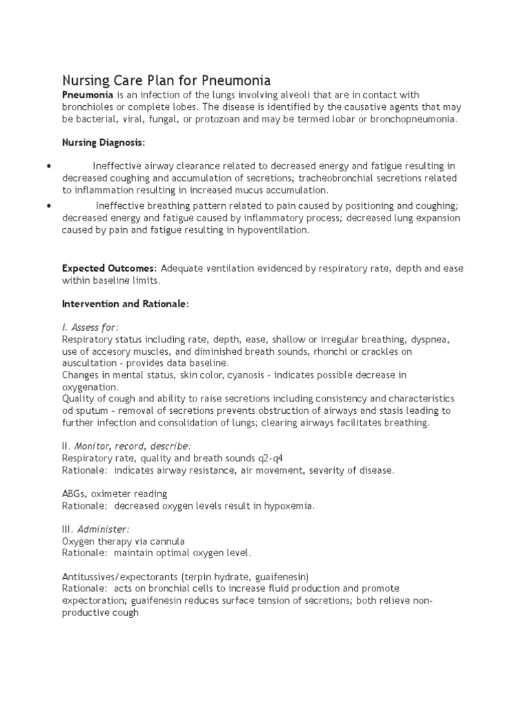 Nursing Care Plan for Pneumonia | Respiratory Tract | Pneumonia