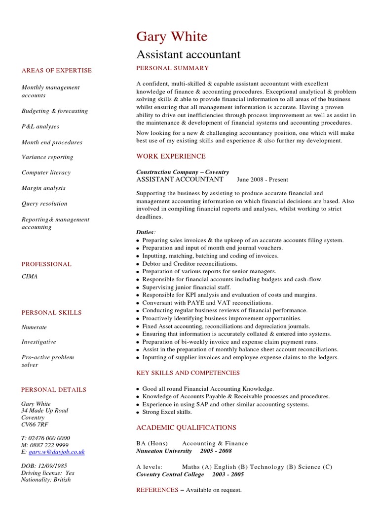 Assistant Accountant CV Template | PDF