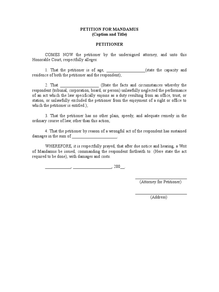 Petition For Mandamus | PDF