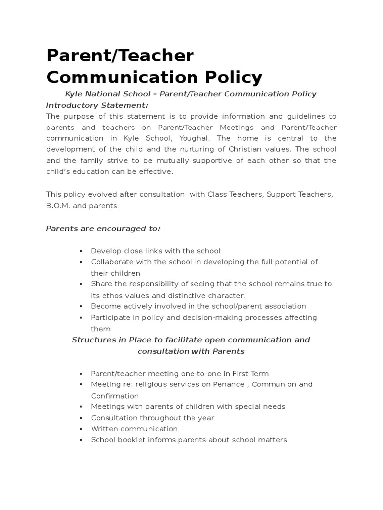 Parent-Teacher Policy | PDF | Communication | Semiotics