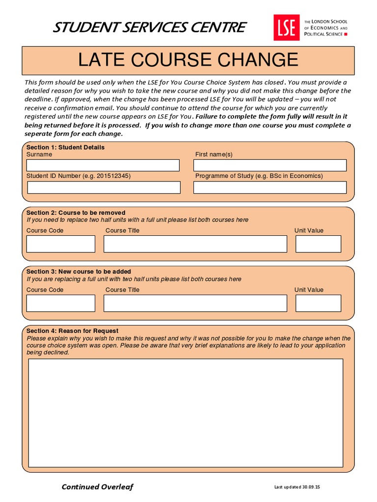 Request for Late Course Change: A Form and Process for Students to ...