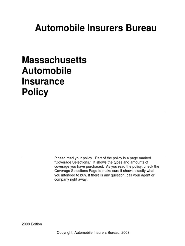 Massachusetts Auto Insurance Policy Guide | PDF | Vehicle Insurance ...