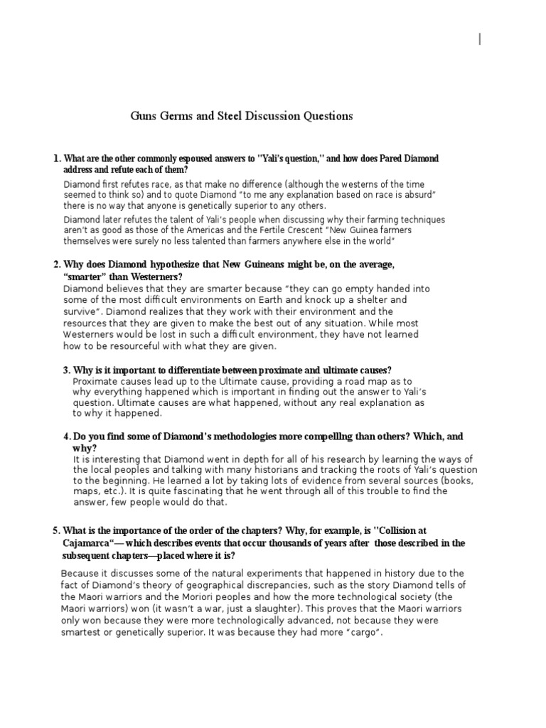 Discussion Questions on Guns, Germs, and Steel | PDF | Domestication ...