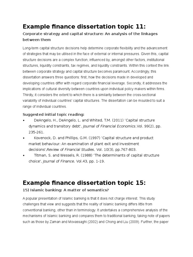 Example Finance Dissertation Topic 11 | PDF | Capital Structure ...