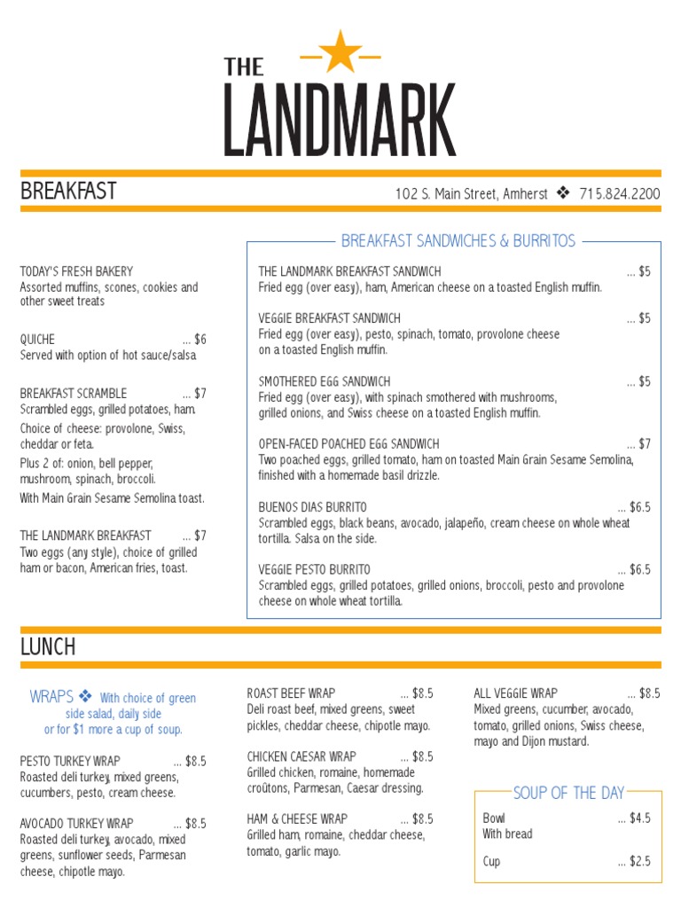 The Landmark Menu | PDF | Salad | Burrito