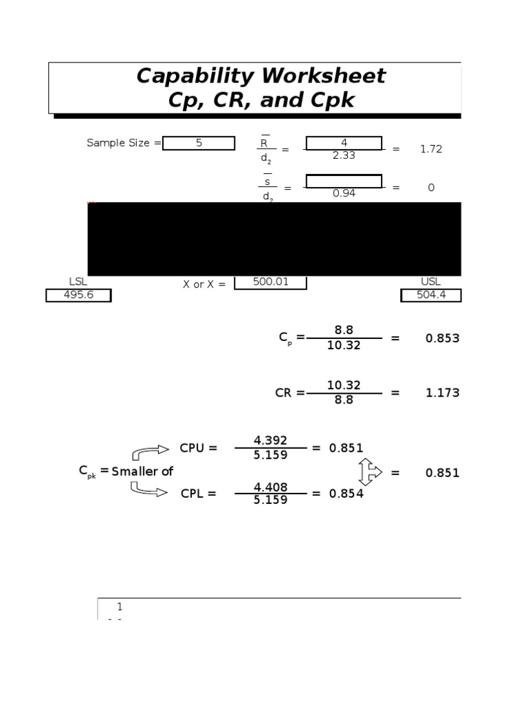 Capability Worksheet For CP, CR and CPK | PDF | Computers