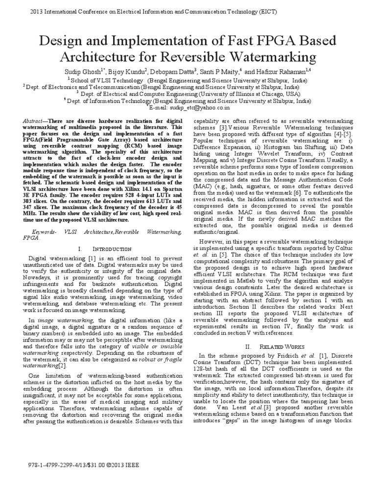 Fast FPGA Architecture for Watermarking | PDF | Field Programmable Gate ...