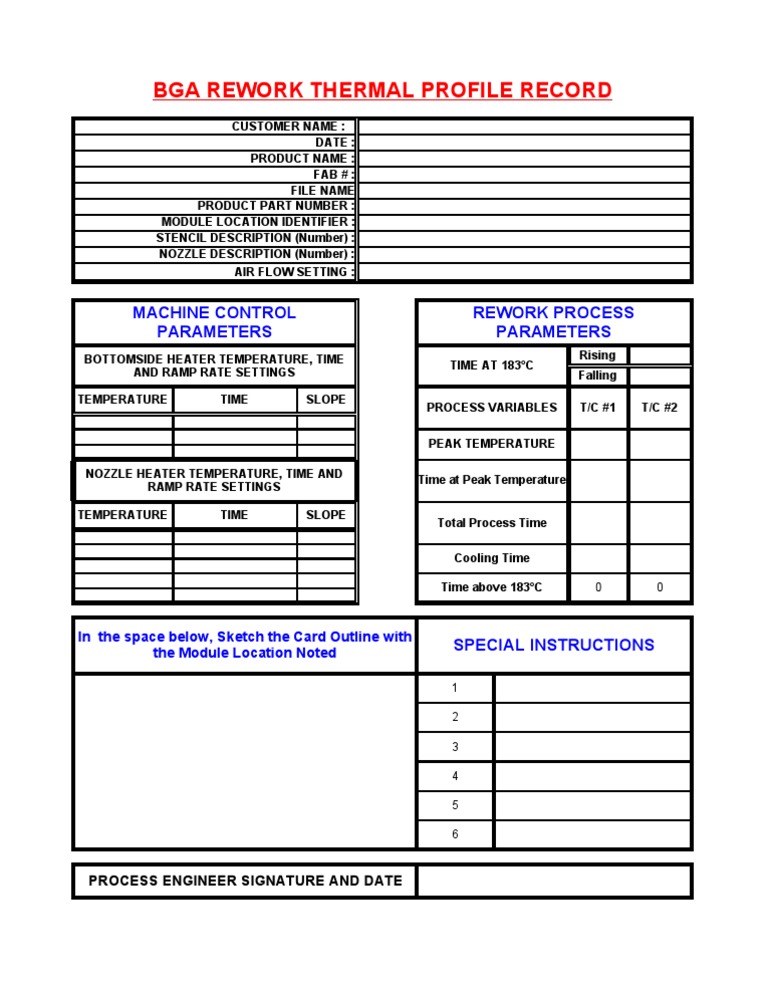 BGA REWORK PROFILE DEVELOPMENT SHEET