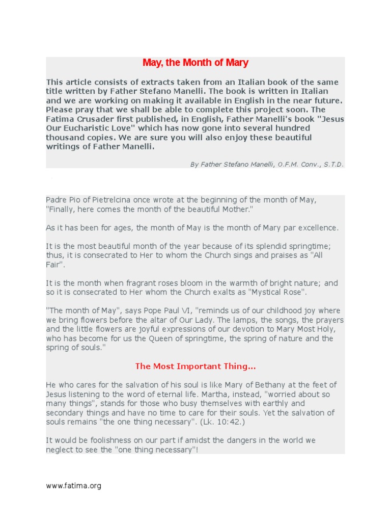 May, The Month of Mary | PDF | Mary, Mother Of Jesus | Rosary