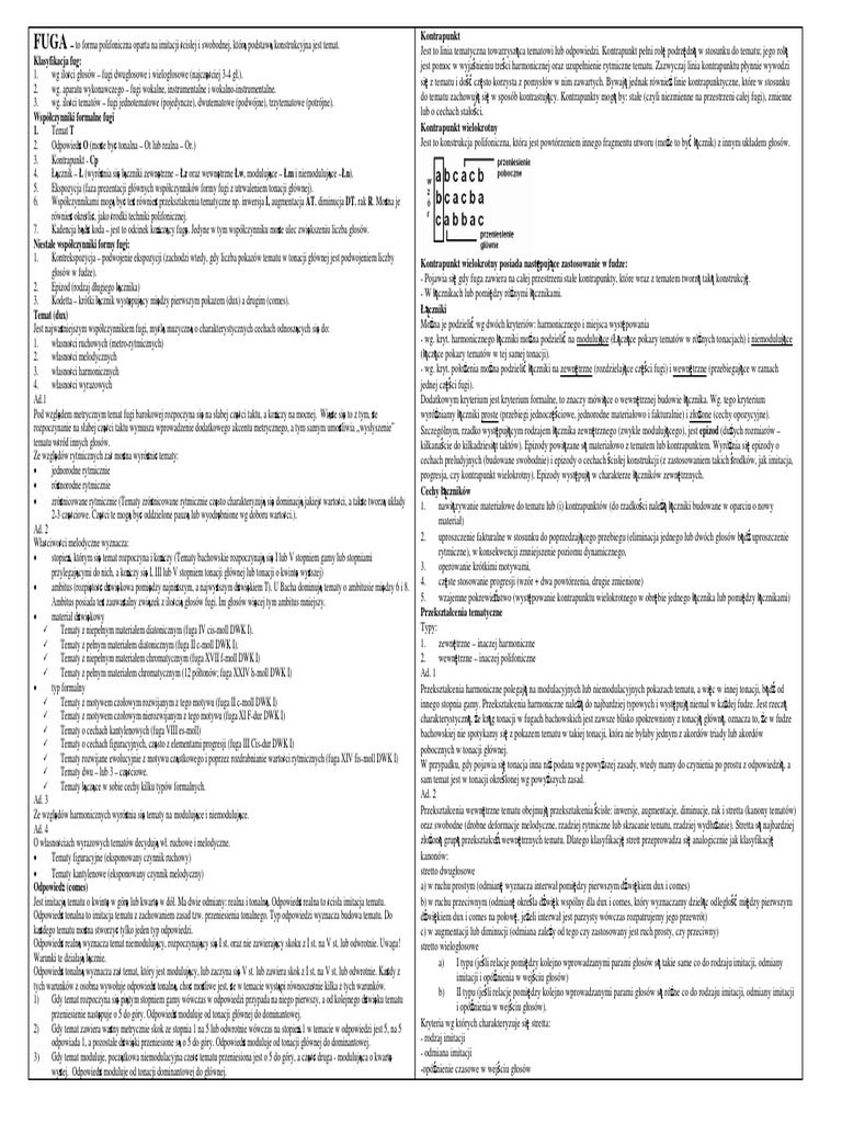 Fuga, Najbardziej Skomplikowana Forma Muzyczna | PDF
