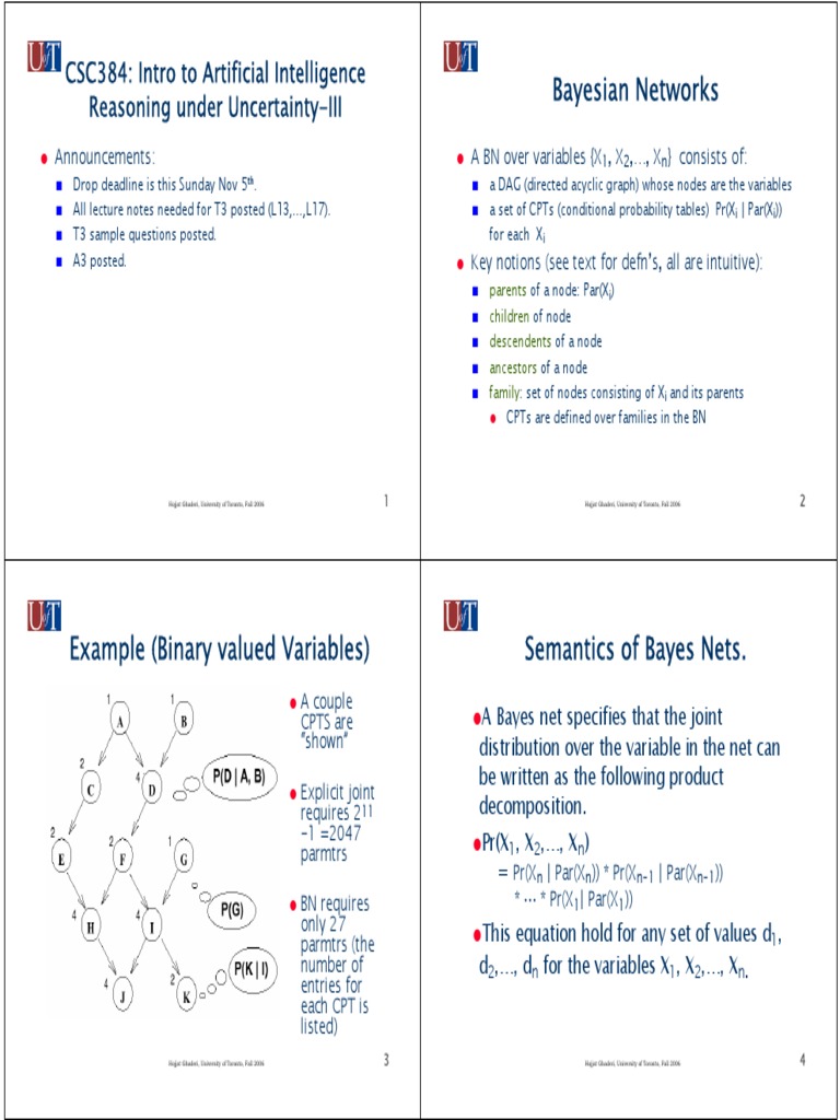 Bayesian Networks: CSC384: Intro To Artificial Intelligence Reasoning Under Uncertainty-III ...