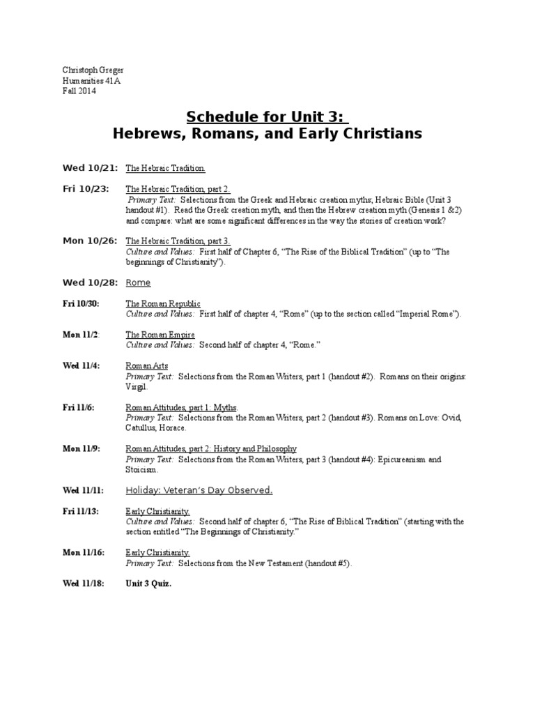 Unit 3 Schedule | PDF