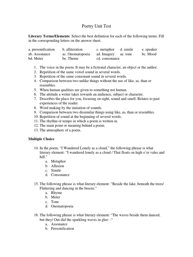 Poetry Unit Test | PDF | Poetic Devices | Poetry