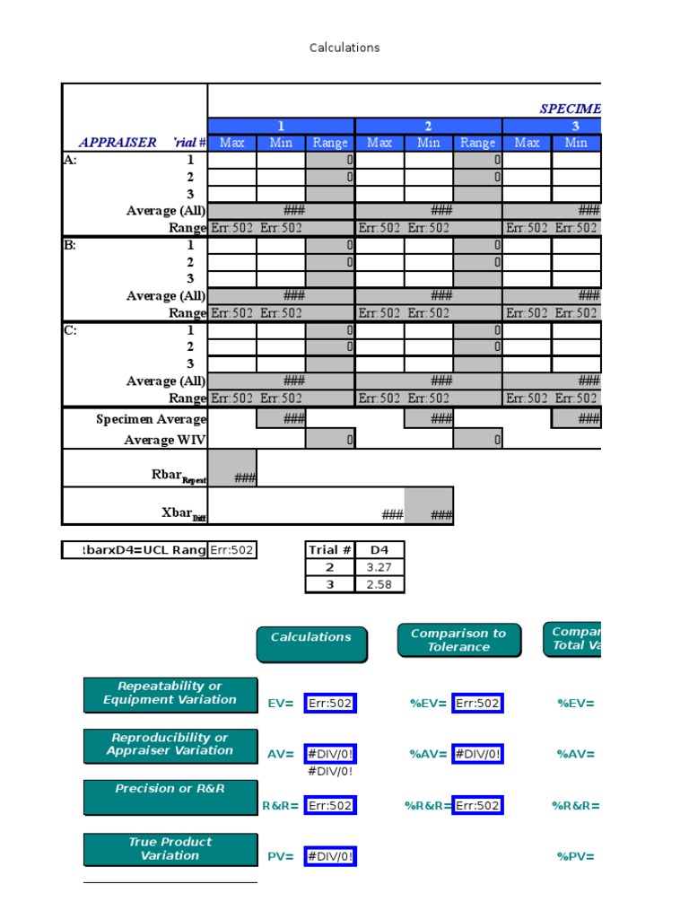 Gage R and R Template | PDF