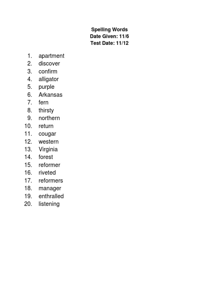 Spellingwords Week 9 | PDF