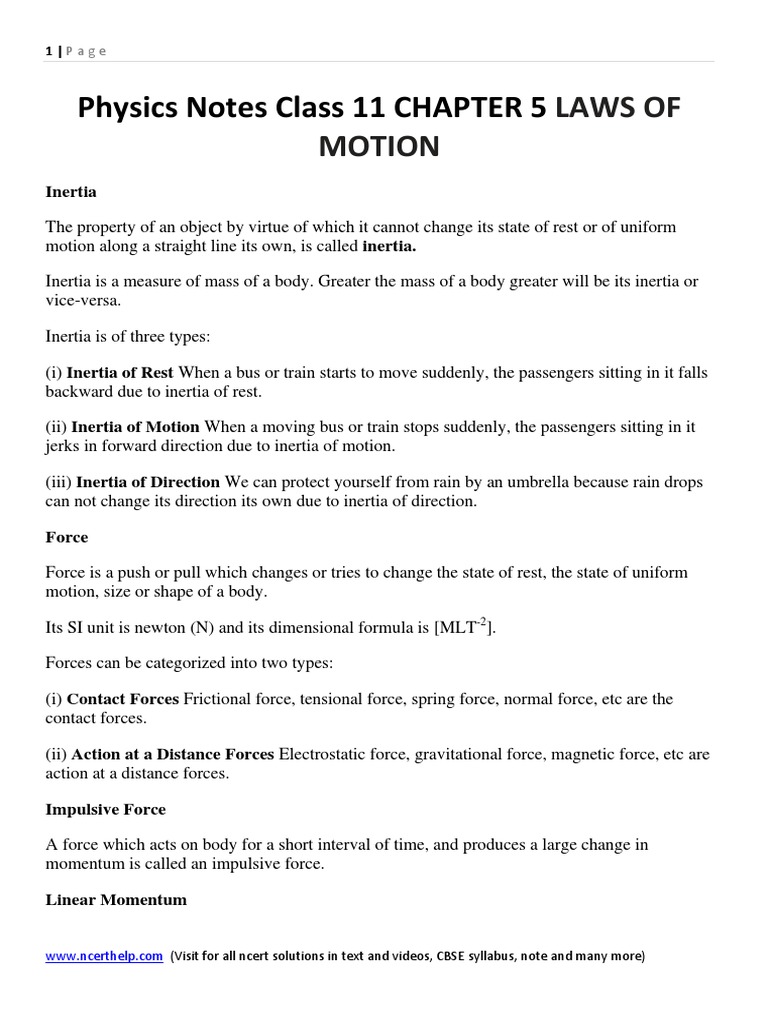 Physics Notes Class 11 Chapter 5 Laws of Motion | PDF | Friction ...