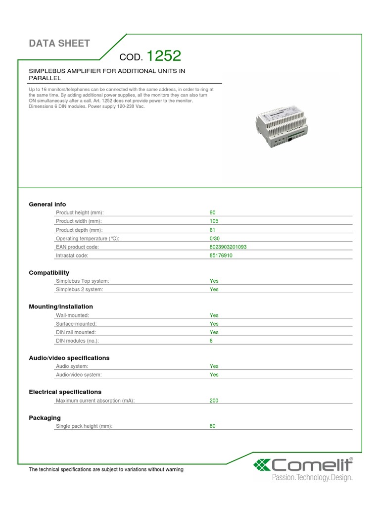 Comelit 1252 Data Sheet | PDF | Computers