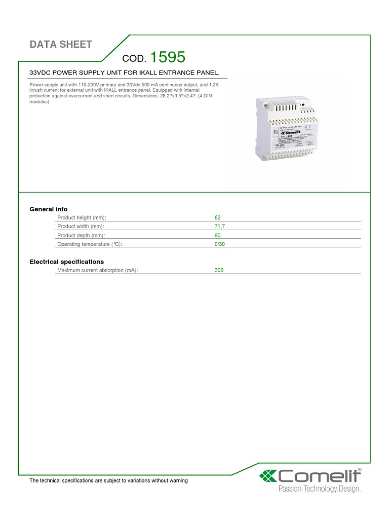 Comelit 1595 Data Sheet | PDF