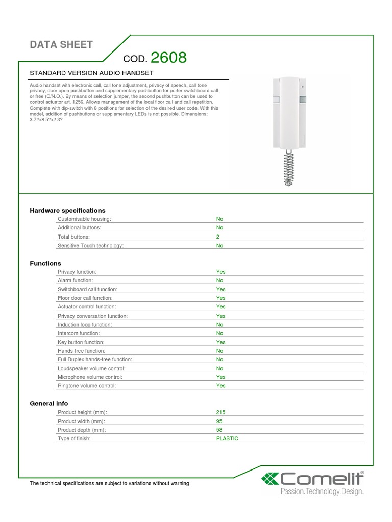 Comelit 2608 Data Sheet | PDF