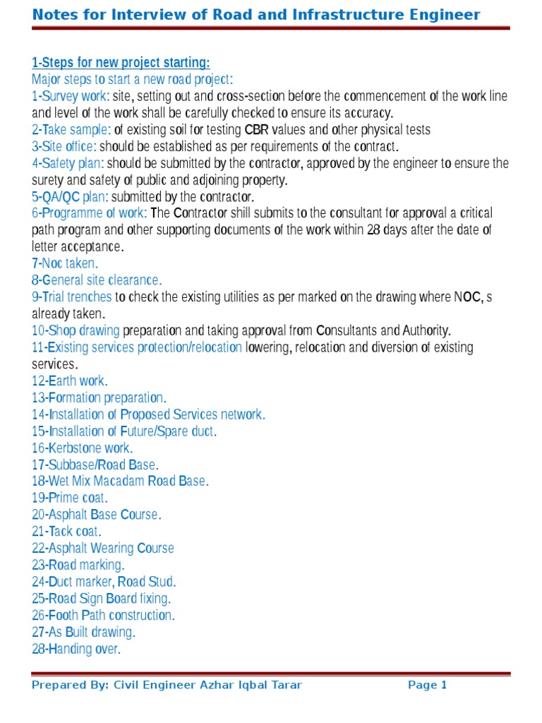Notes For Road and Infrastructure - Doc-6 | PDF | Road Surface | Concrete