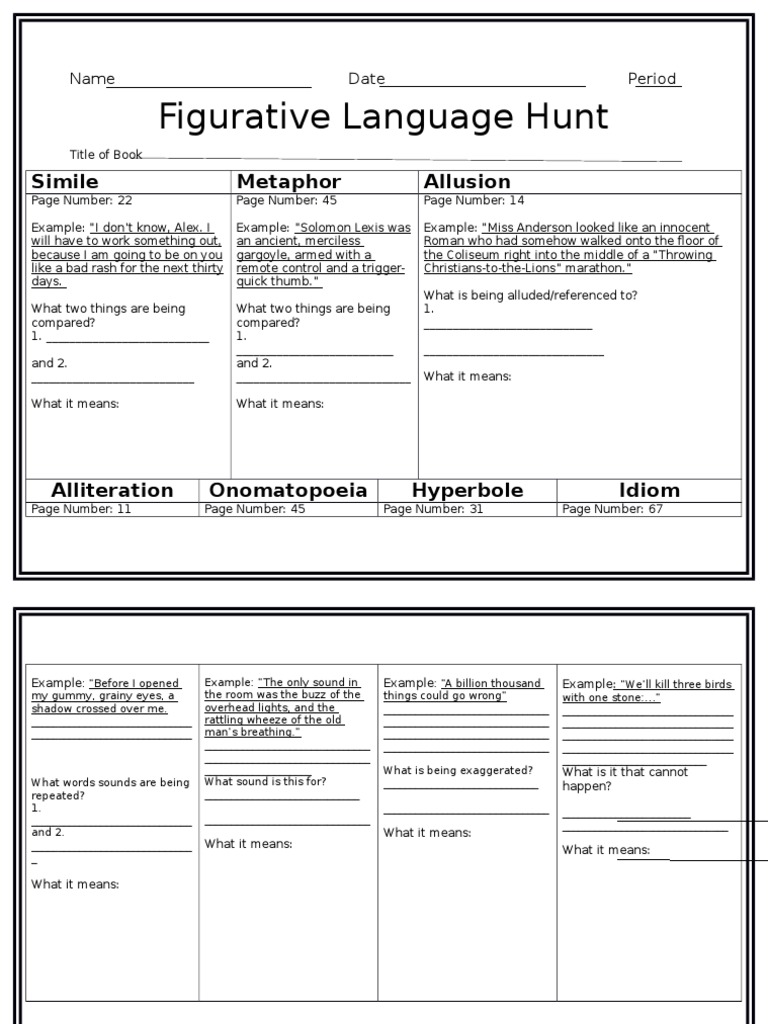 Figurative Langauge Hunt | PDF