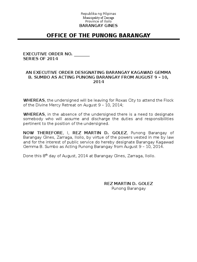 Sample EO Designating Acting PB | PDF