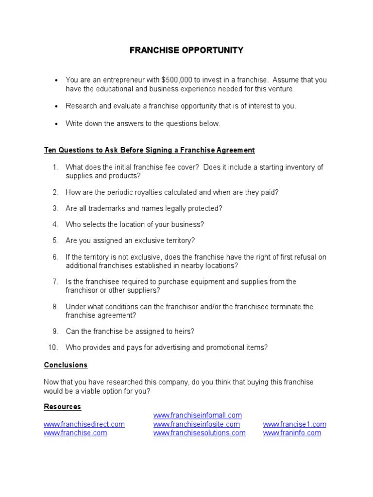 Franchiseopportunity | PDF | Career & Growth | Business