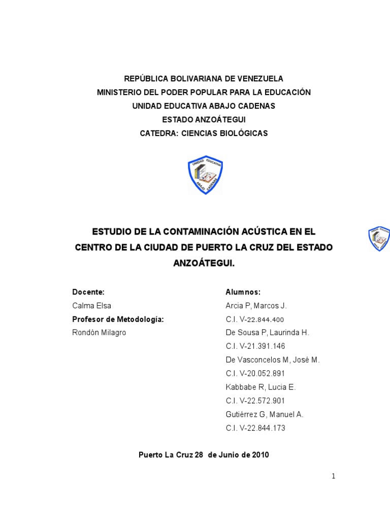 Contaminación Sónica en Puerto La Cruz | PDF | Decibel | Naturaleza