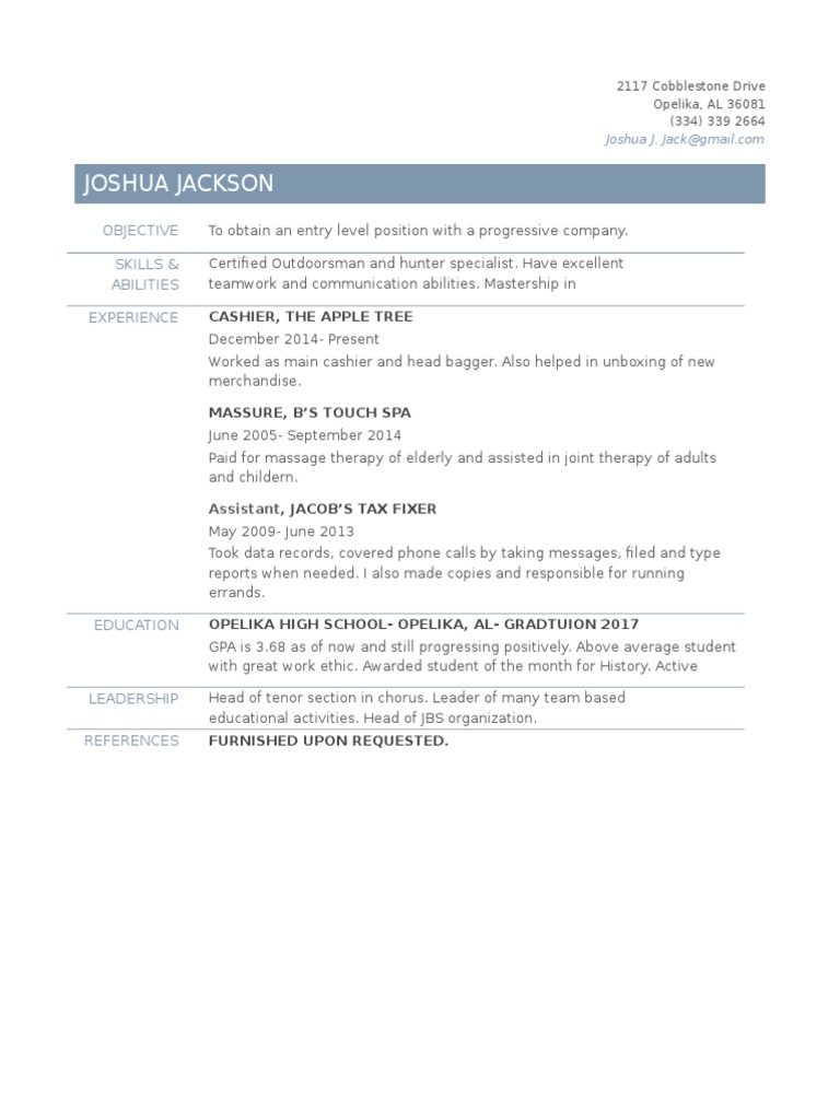 Entry-Level Resume of Joshua Jackson | PDF