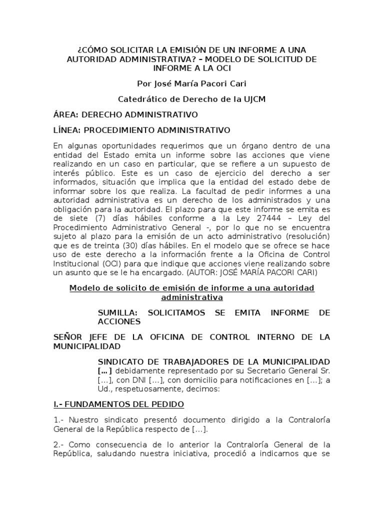Cómo Solicitar La Emisión de Un Informe a Una Autoridad Administrativa ...