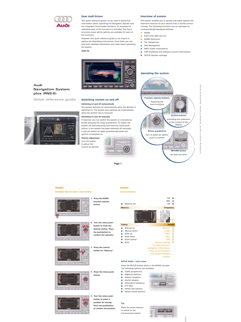 Audi RNS-E TV - Quick Reference Guide | PDF | Telecommunications ...