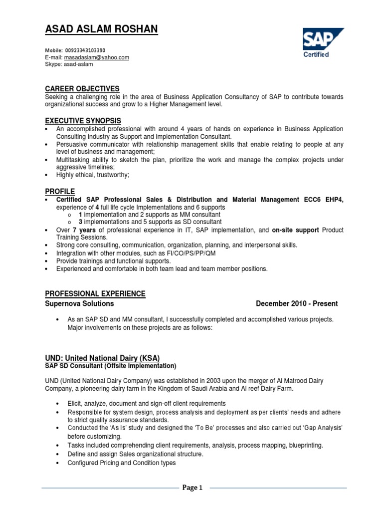 Asad's Profile - Asda SAP-SD & MM | PDF | Technical Support | Computing