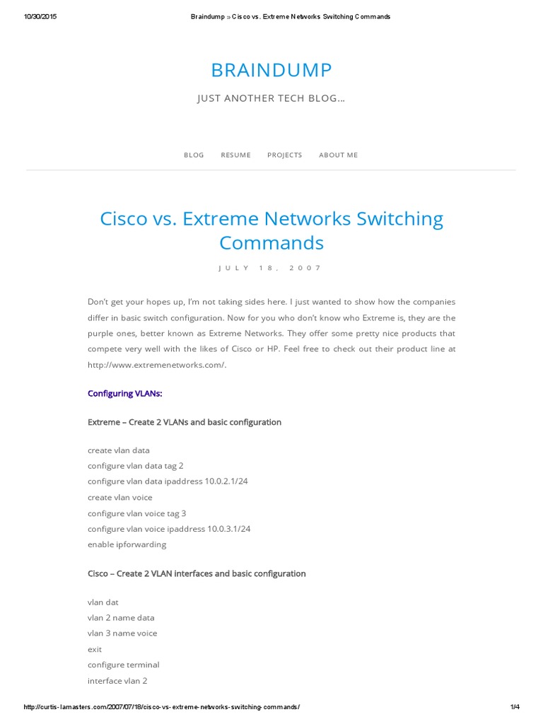 Cisco Vs Extreme | PDF | Ip Address | Network Switch