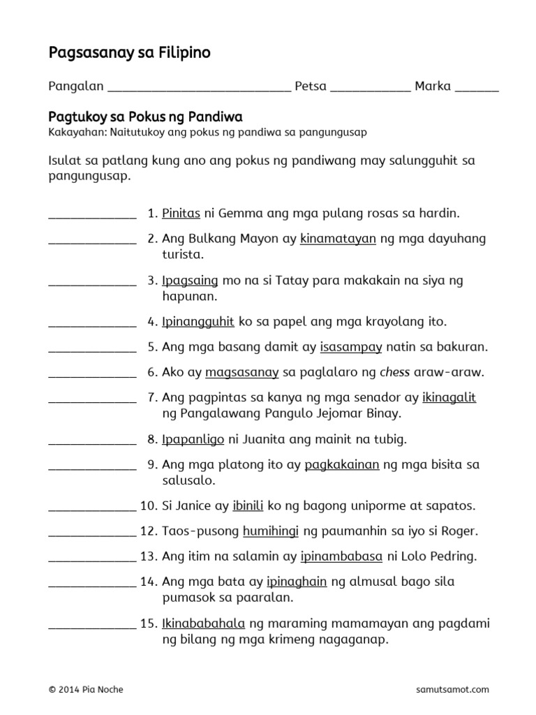 Pokus NG Pandiwa Answer Key | PDF