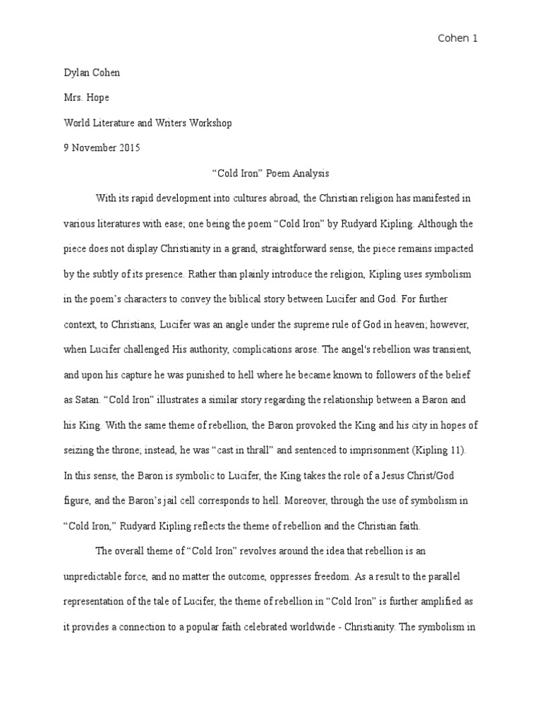 Poetry Analysis - Cold Iron | PDF | Lucifer | Rudyard Kipling
