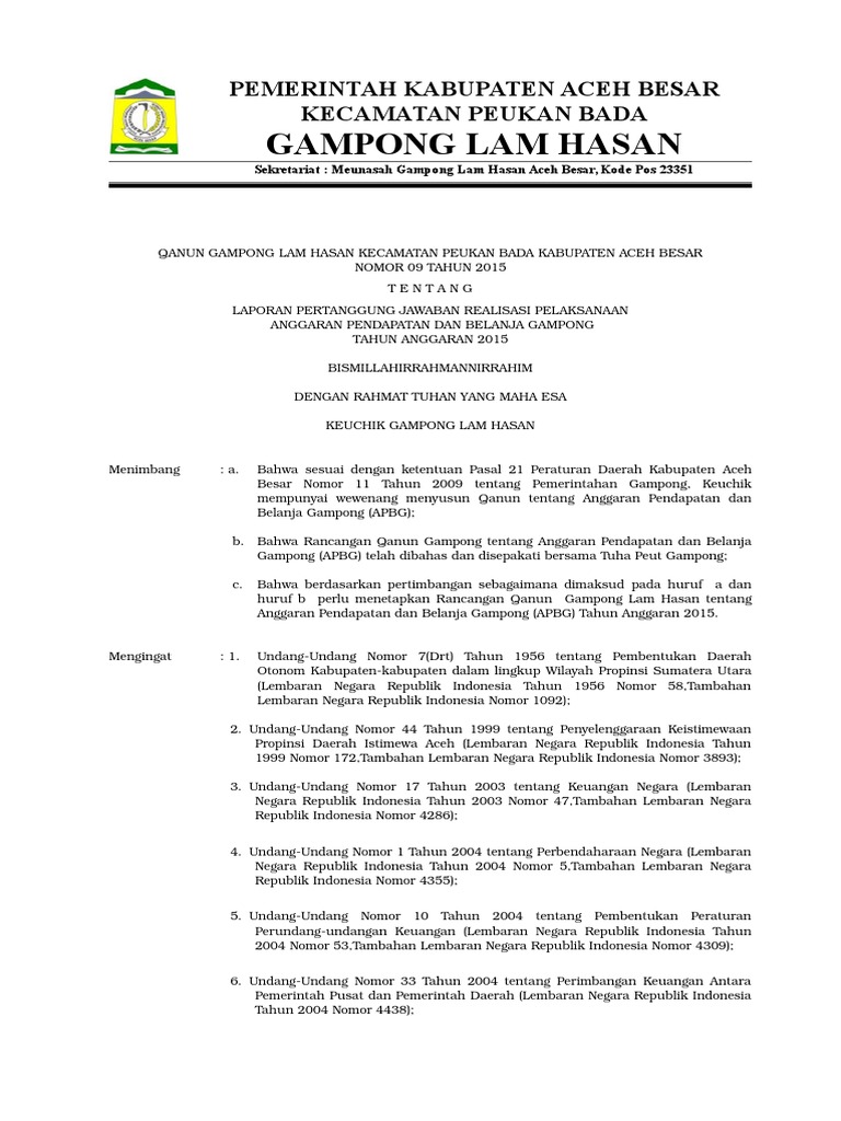 Qanun APBG | PDF | Pengelolaan Keuangan & Uang