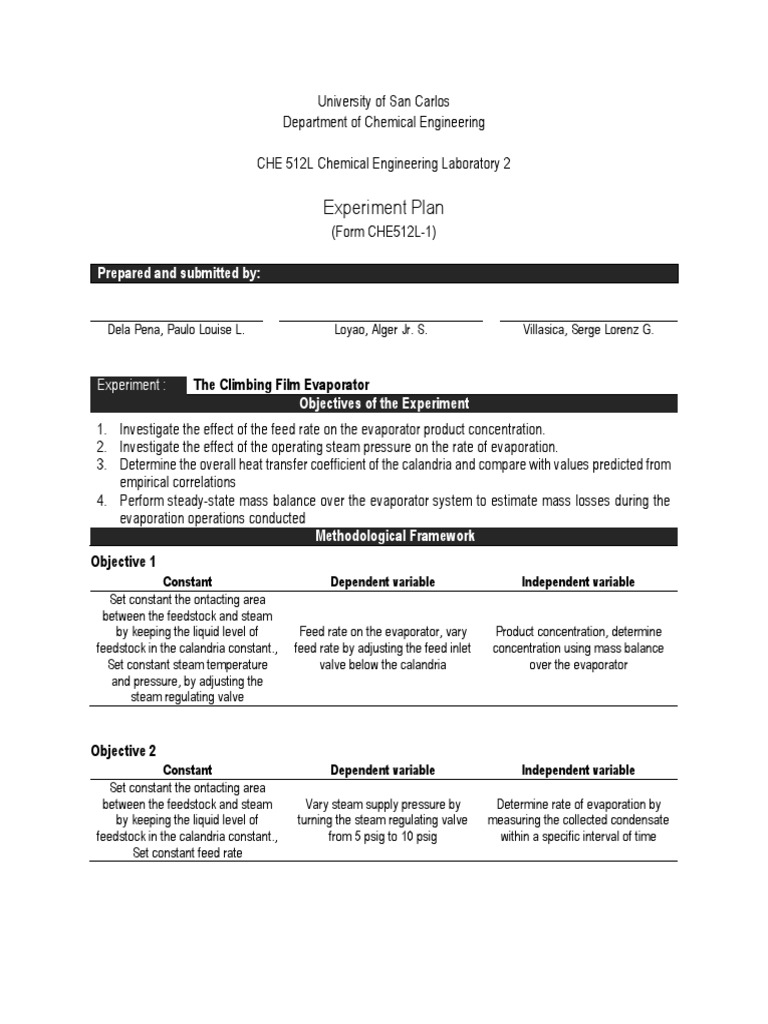 Experiment Plan: Prepared and Submitted by | PDF | Steam | Pressure