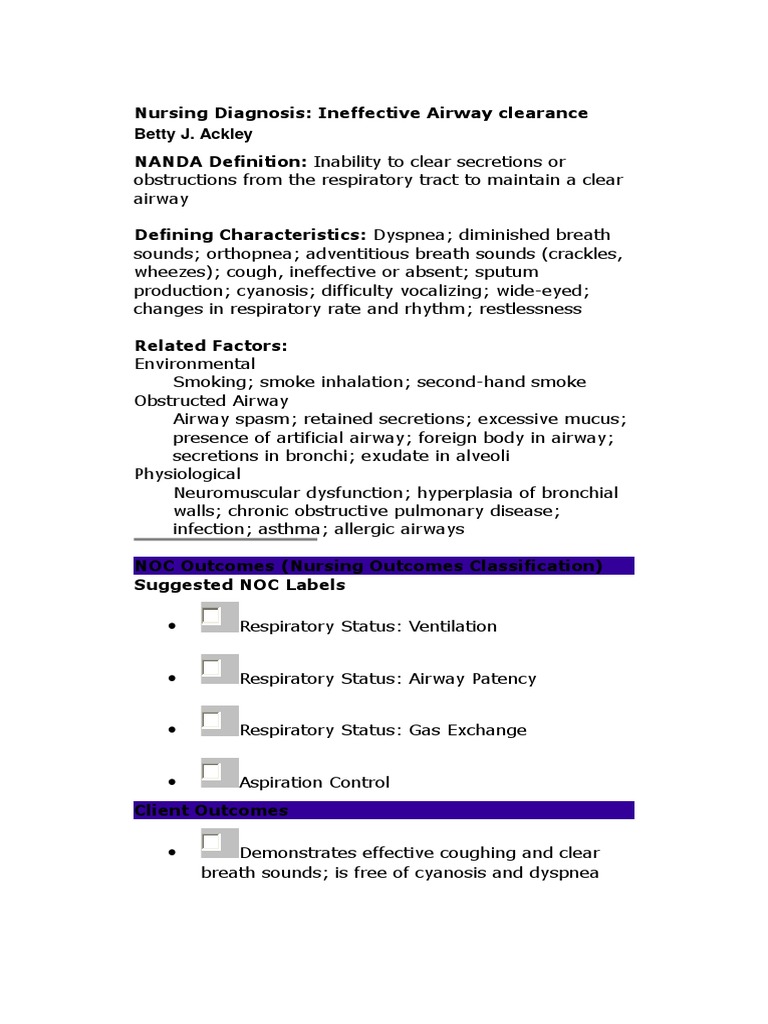 Ineffective Airway Clearance | PDF | Respiratory Tract | Respiratory System