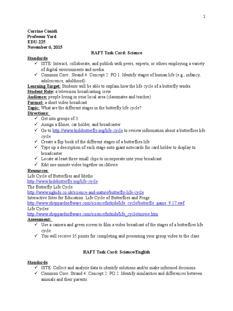 Raft Task Card | PDF | Life Cycle Assessment | Butterfly
